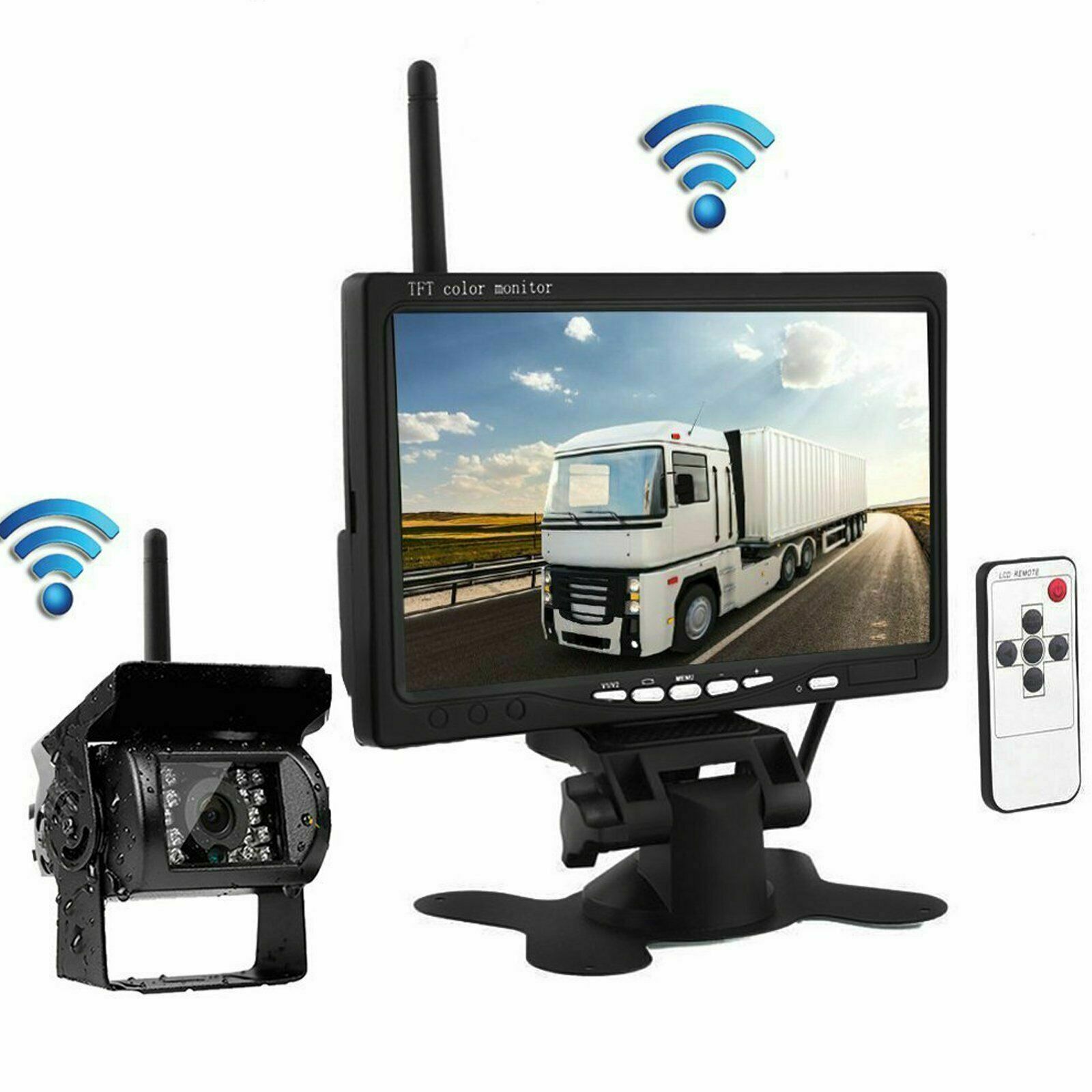 Wireless Car Reversing Camera + 7" LCD Monitor for Truck Bus Van Rear ...