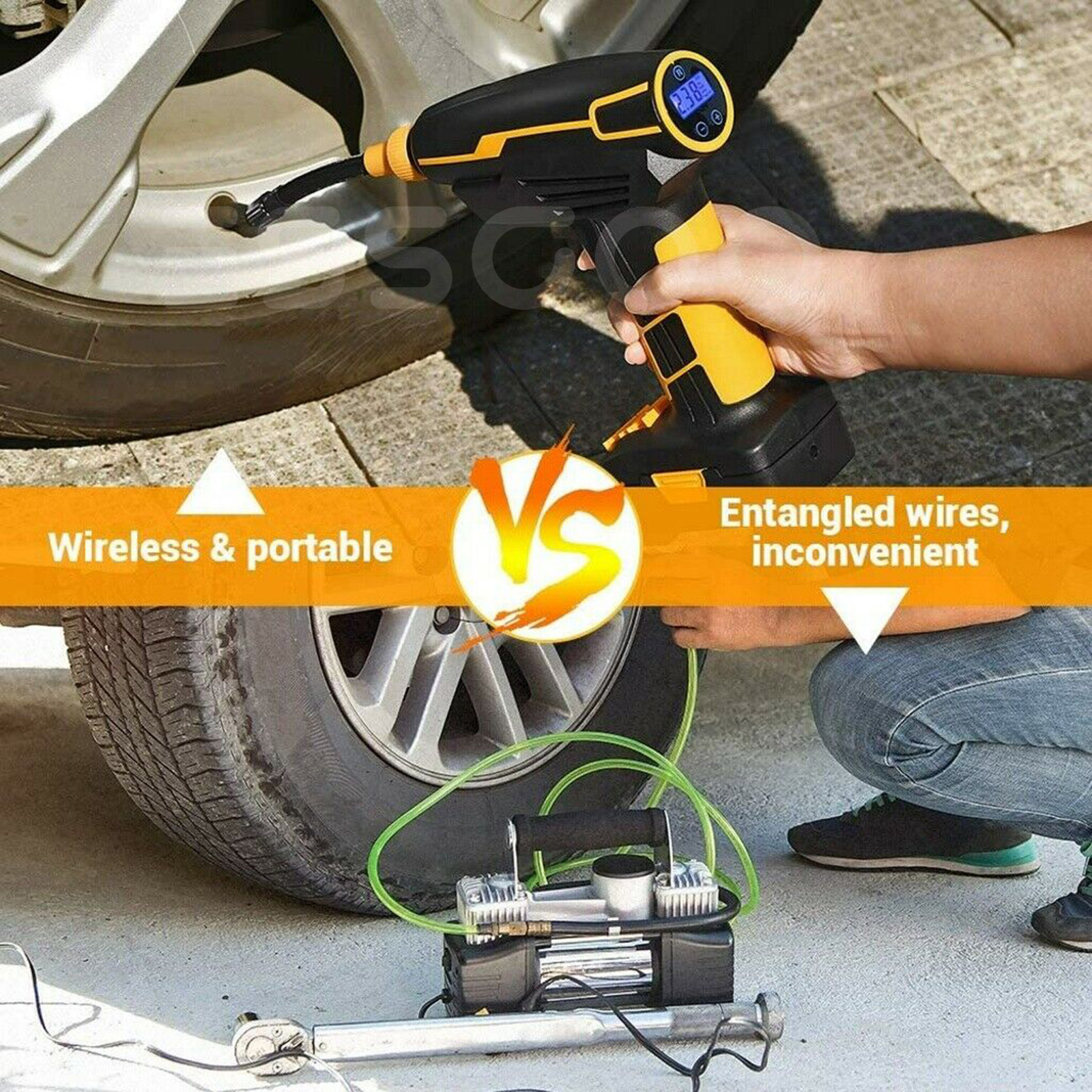 12V USB Rechargeable Cordless Digital Car Tyre Inflator Tire Air ...