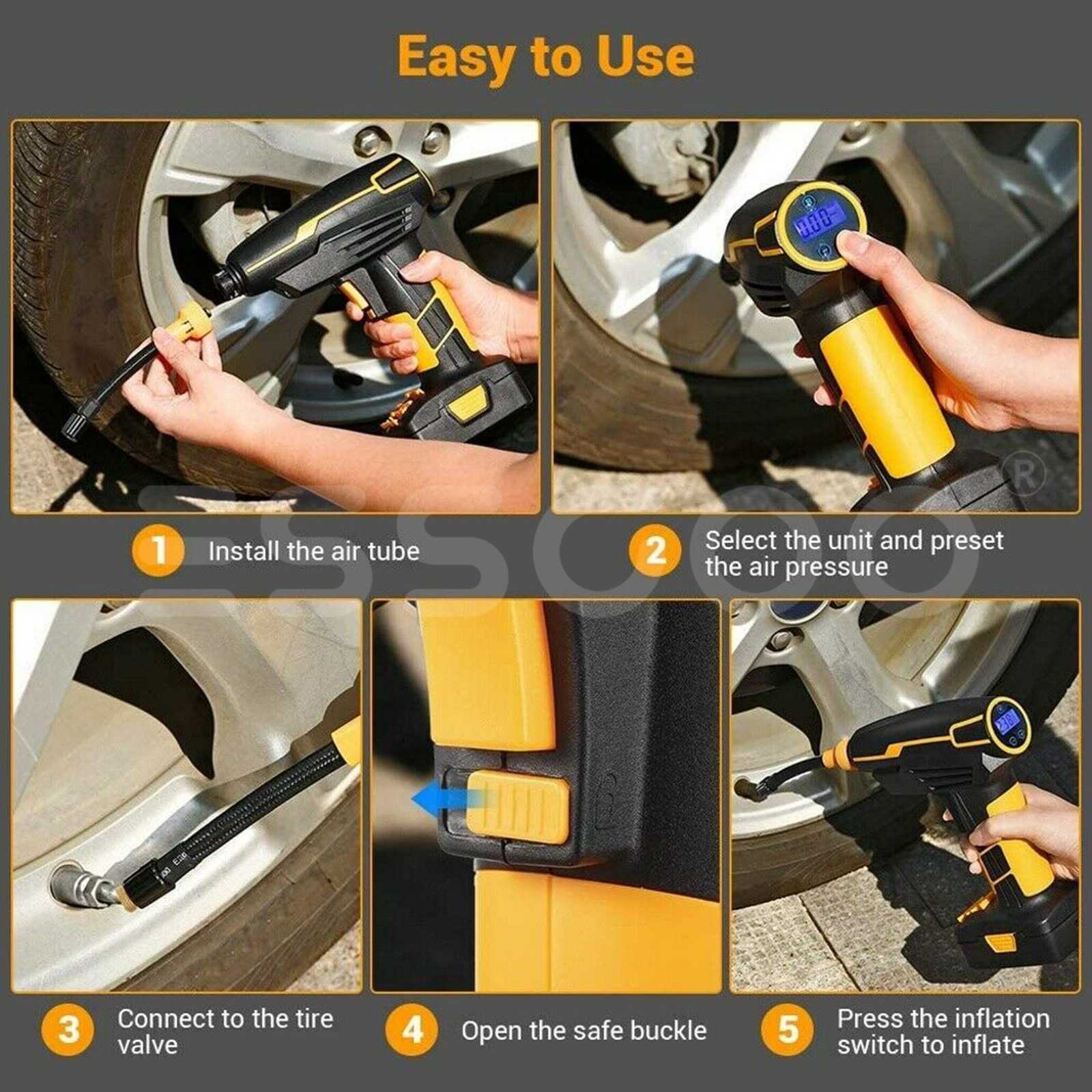 12V USB Rechargeable Cordless Digital Car Tyre Inflator Tire Air ...