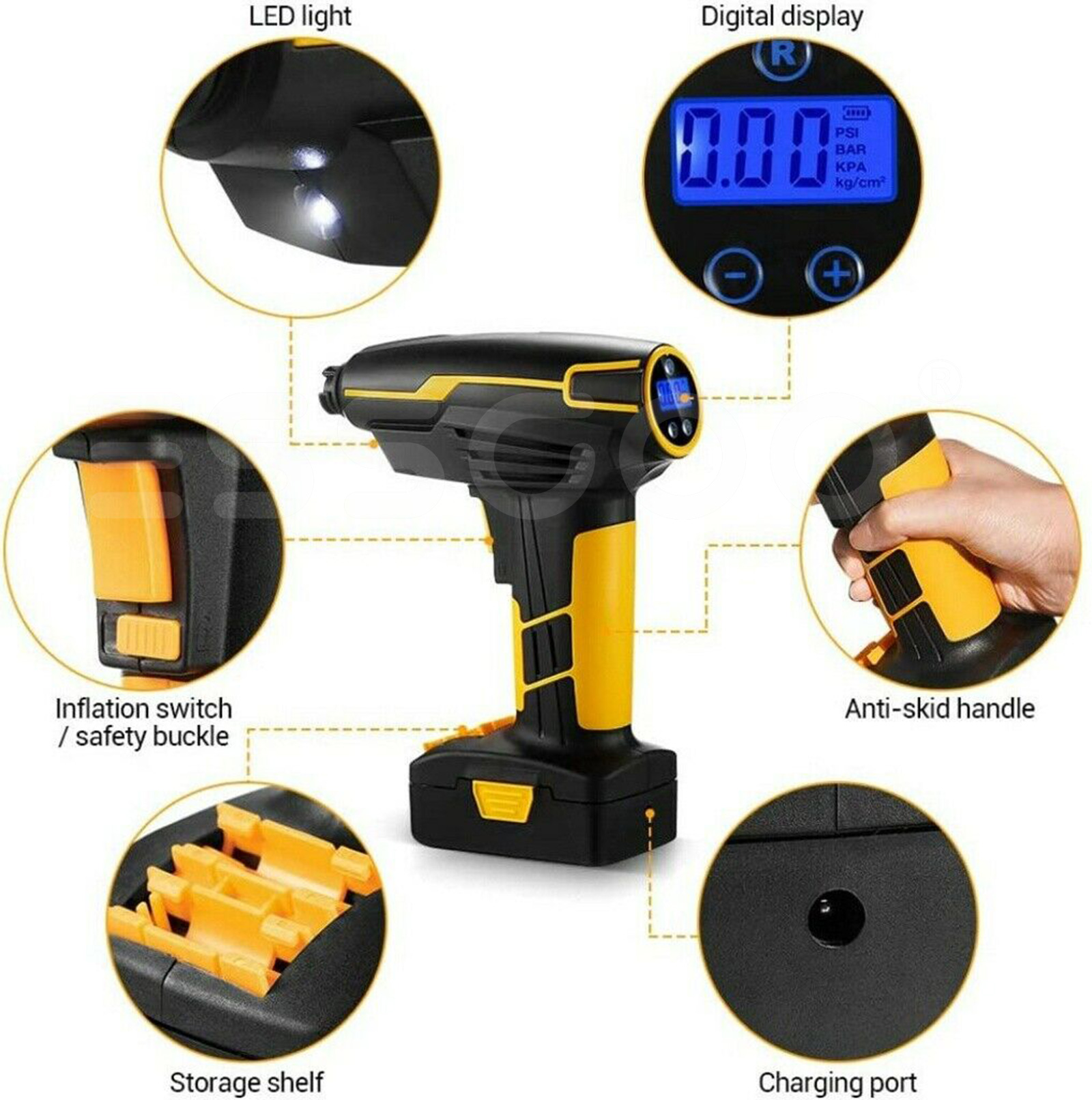 12V USB Rechargeable Cordless Digital Car Tyre Inflator Tire Air ...